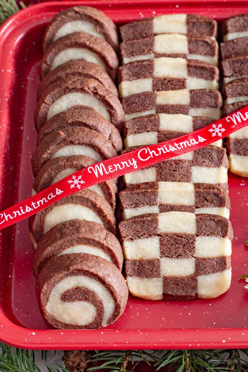 Checkerboard & Swirl Shortbread Cookies | She's Not Cookin'