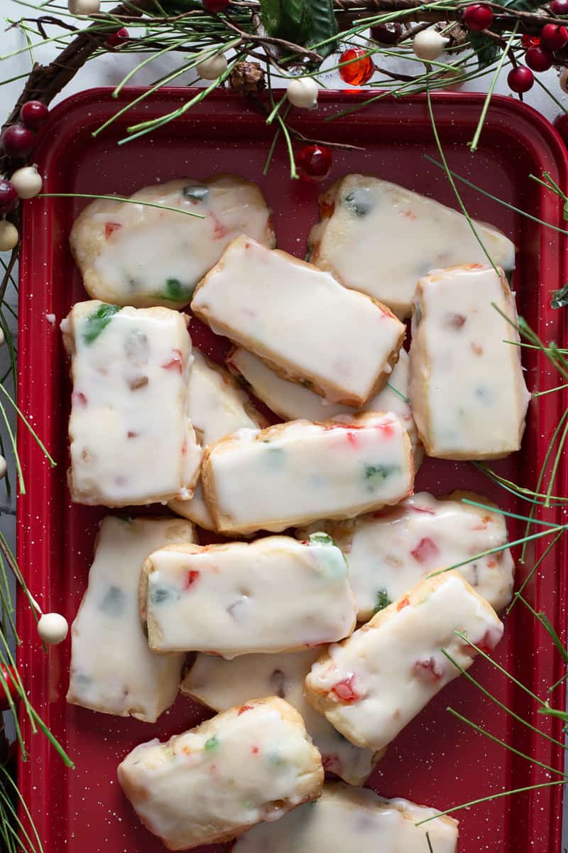 Glazed Fruitcake Shortbread Cookies | She's Not Cookin'