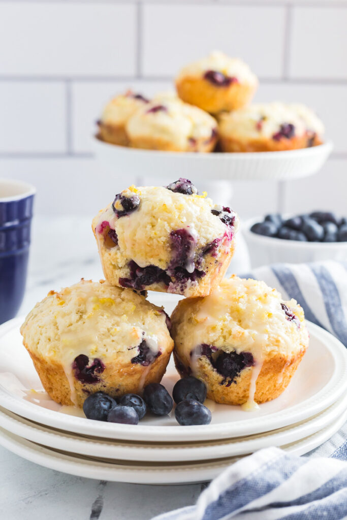 Lemon Blueberry Muffins with Glaze | She's Not Cookin'