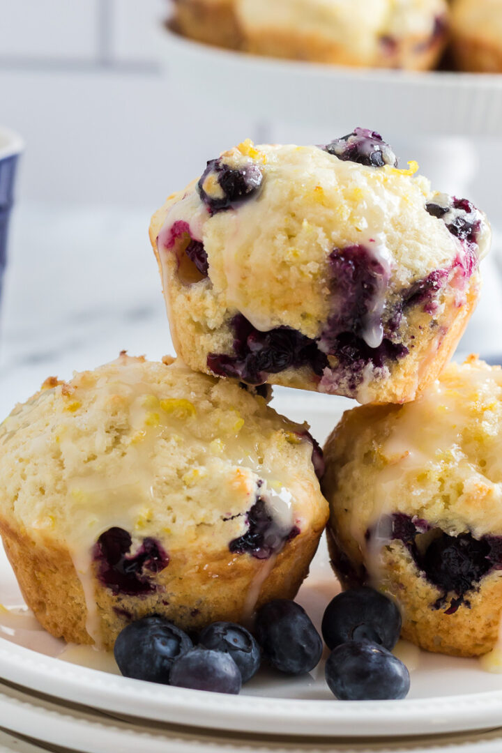 Lemon Blueberry Muffins with Glaze | She's Not Cookin'