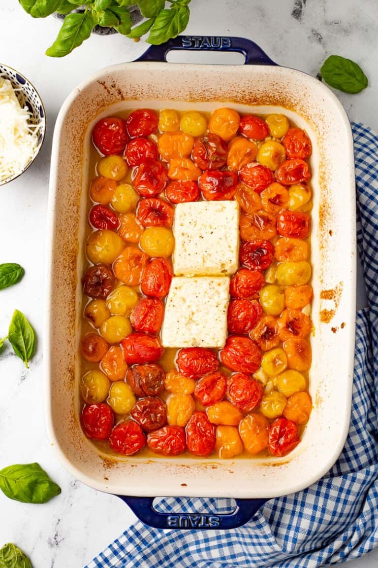 One Pan Baked Feta Pasta with Cherry Tomatoes Recipe | She's Not Cookin'