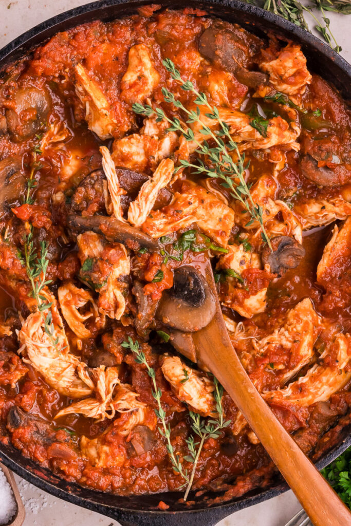 Easy One Pot Chicken Cacciatore With Shredded Chicken | She's Not Cookin'