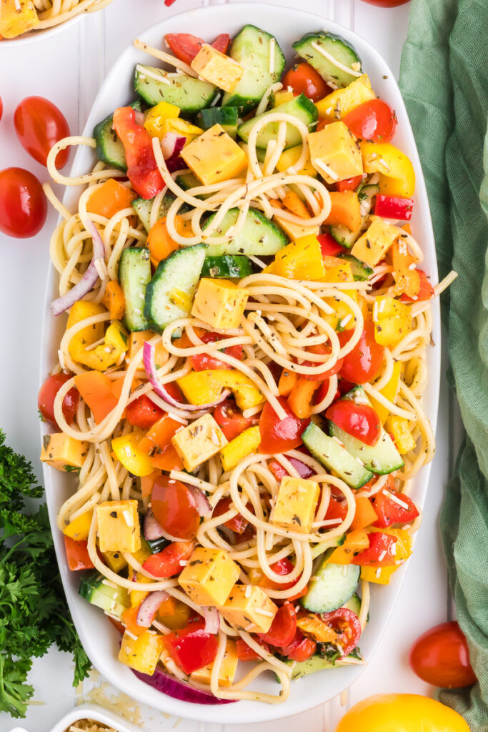 Easy Spaghetti Pasta Salad | She's Not Cookin'