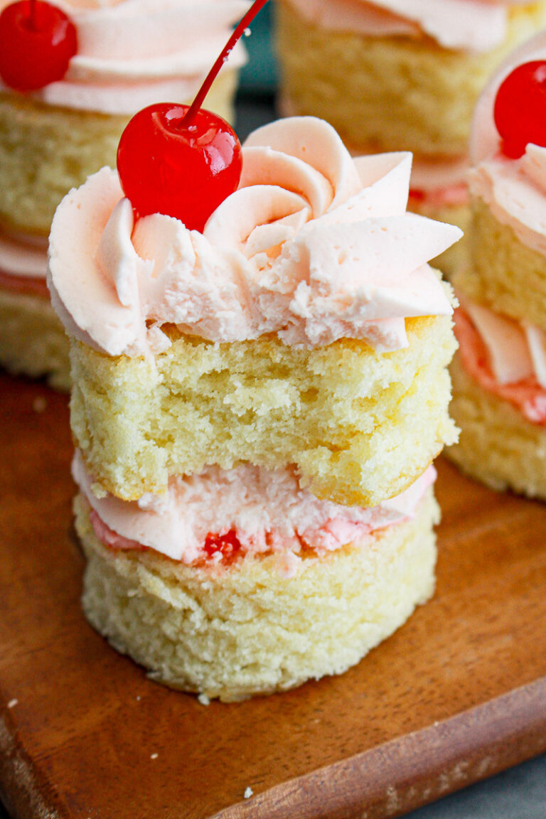 Cherry Almond Mini Layer Cakes | She's Not Cookin'