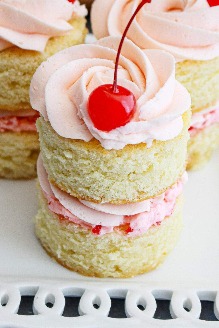 Cherry Almond Mini Layer Cakes | She's Not Cookin'