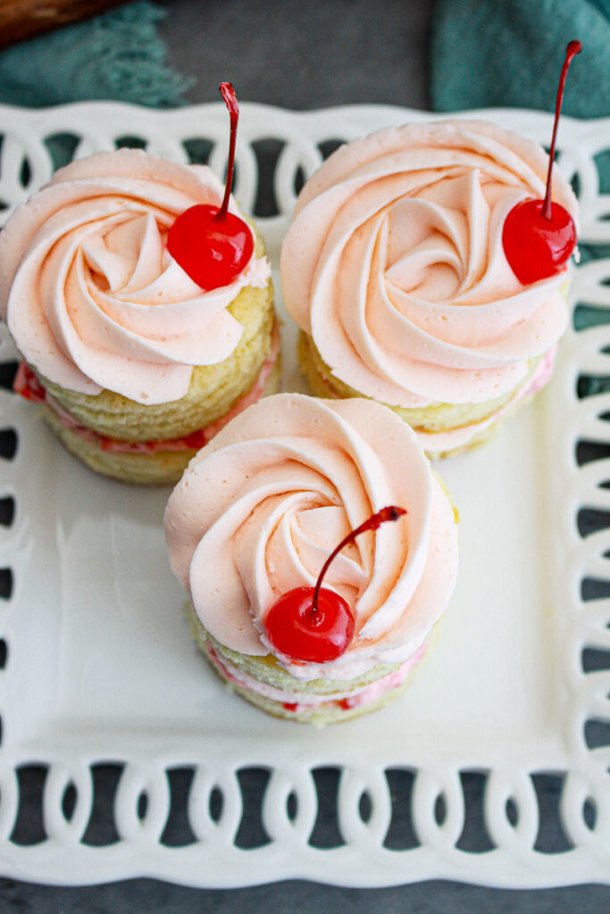 Cherry Almond Mini Layer Cakes | She's Not Cookin'