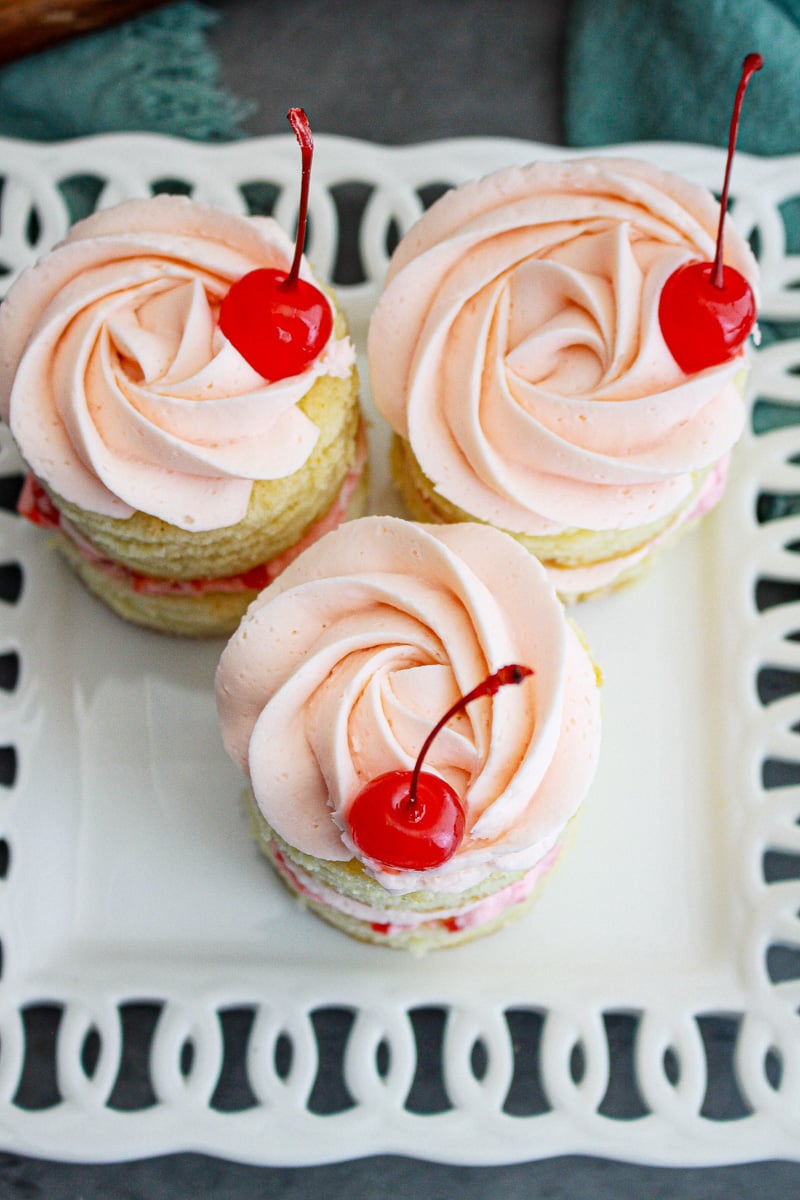 Cherry Almond Mini Layer Cakes | She's Not Cookin'