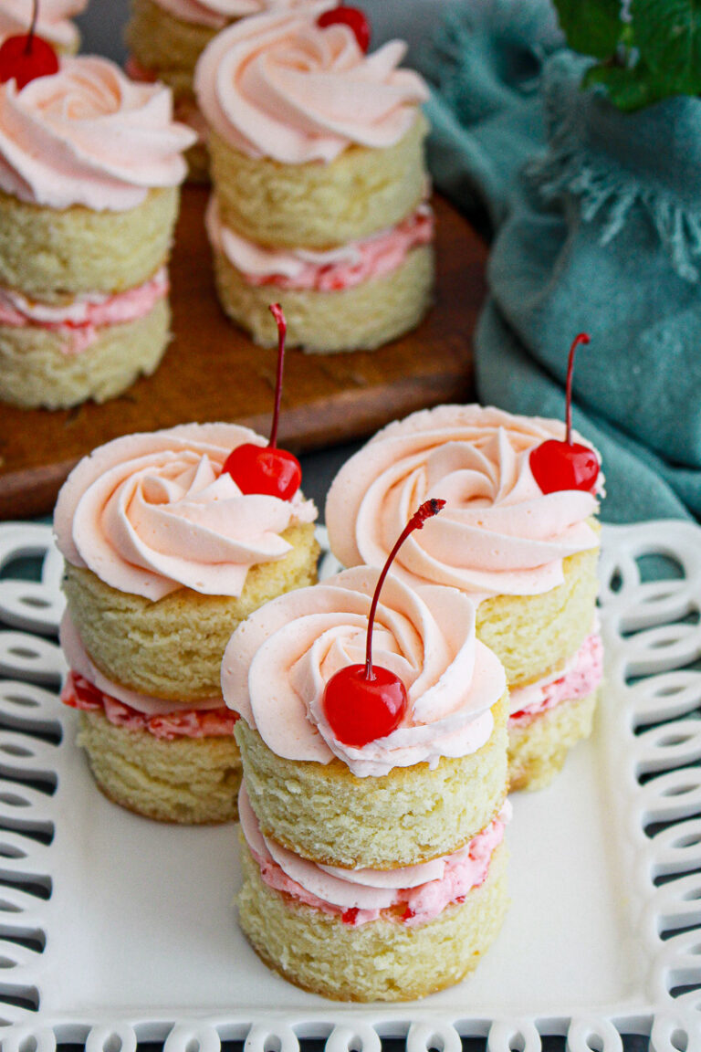 Cherry Almond Mini Layer Cakes | She's Not Cookin'