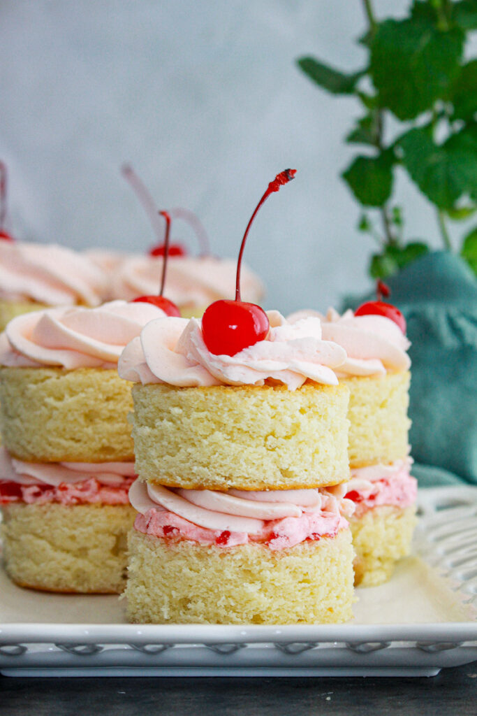 Cherry Almond Mini Layer Cakes | She's Not Cookin'