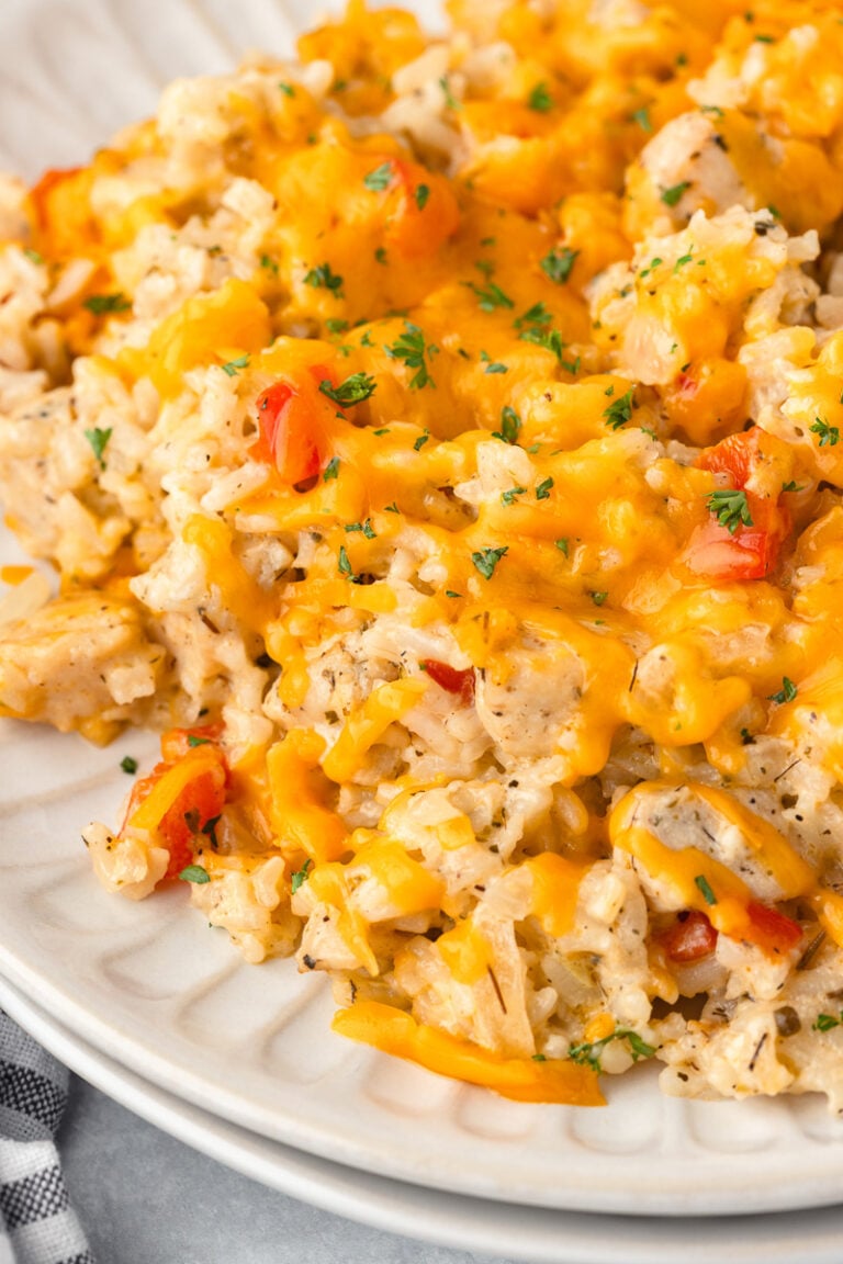 Cheesy Chicken & Rice Casserole | She's Not Cookin'