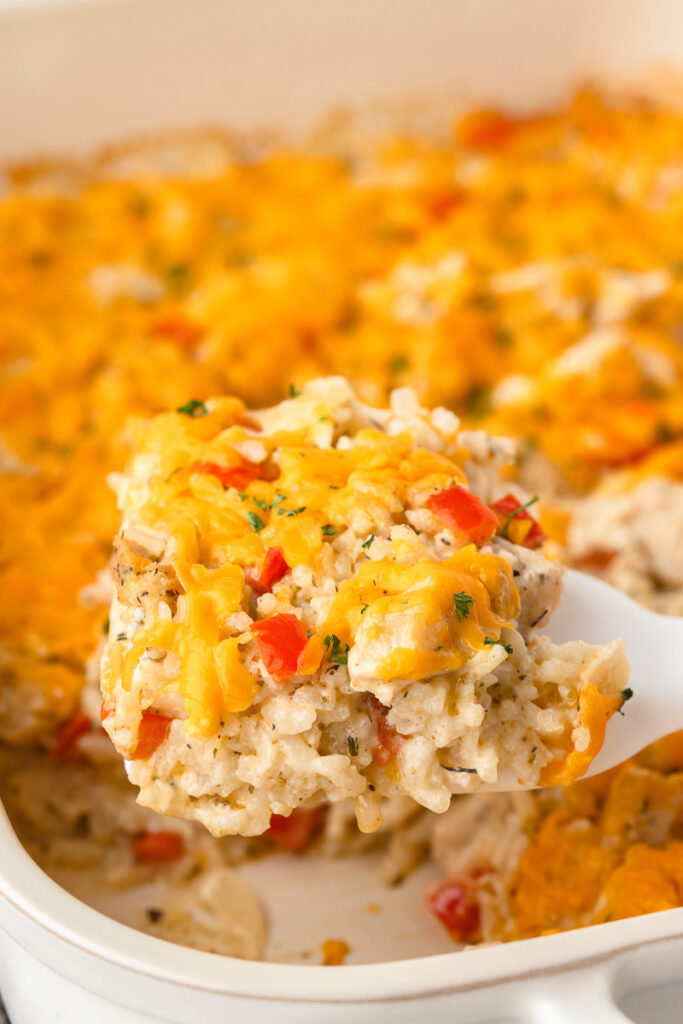 Cheesy Chicken & Rice Casserole | She's Not Cookin'