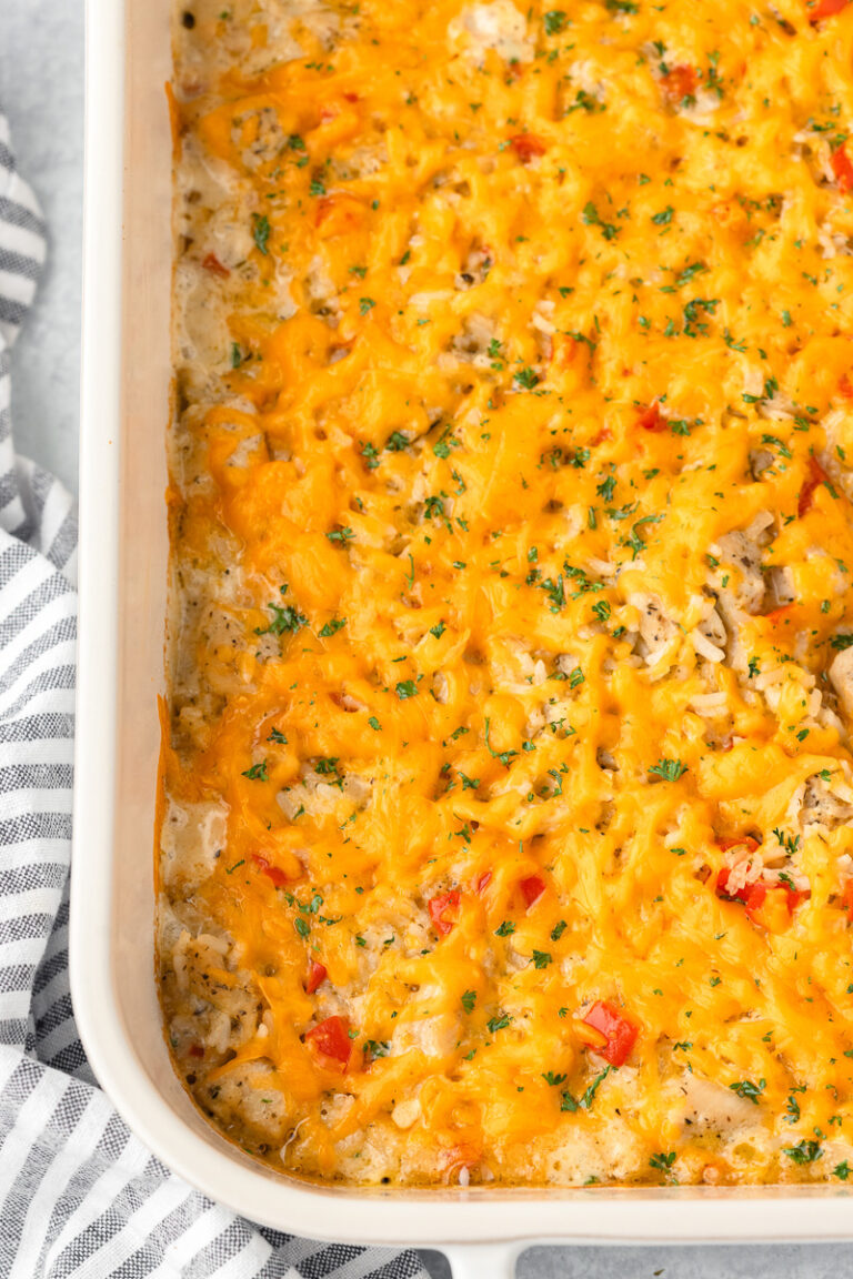 Cheesy Chicken & Rice Casserole | She's Not Cookin'