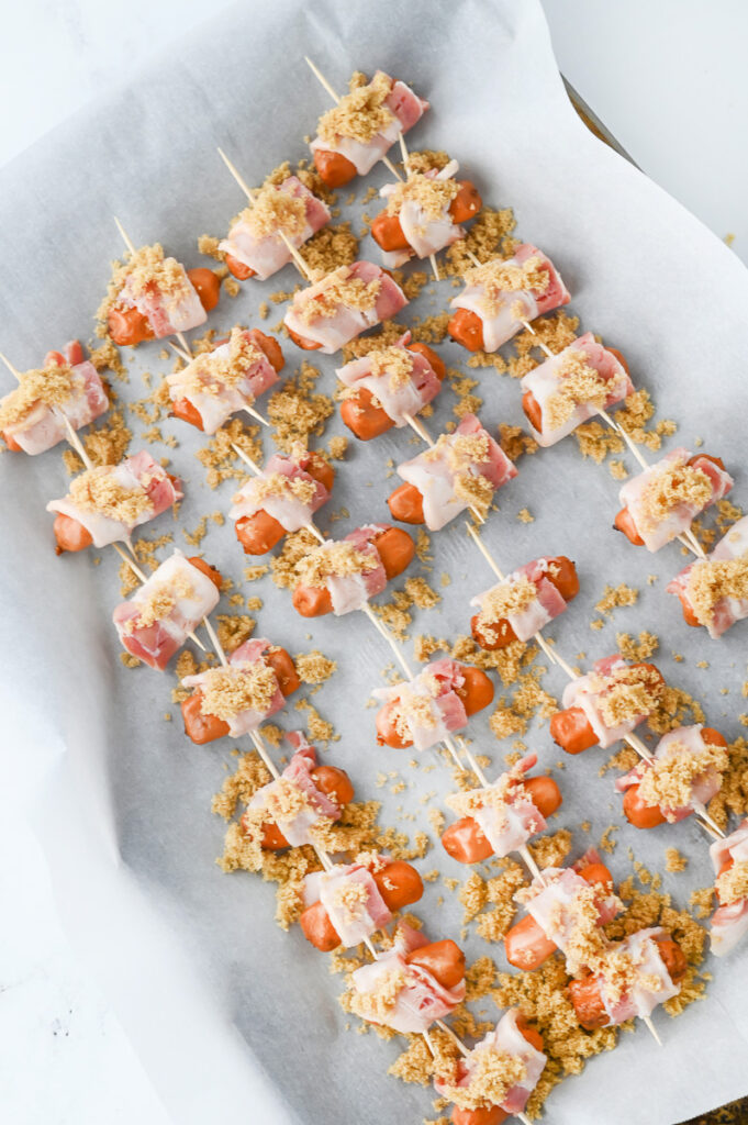 Brown Sugar Bacon Wrapped Little Smokies | She's Not Cookin'