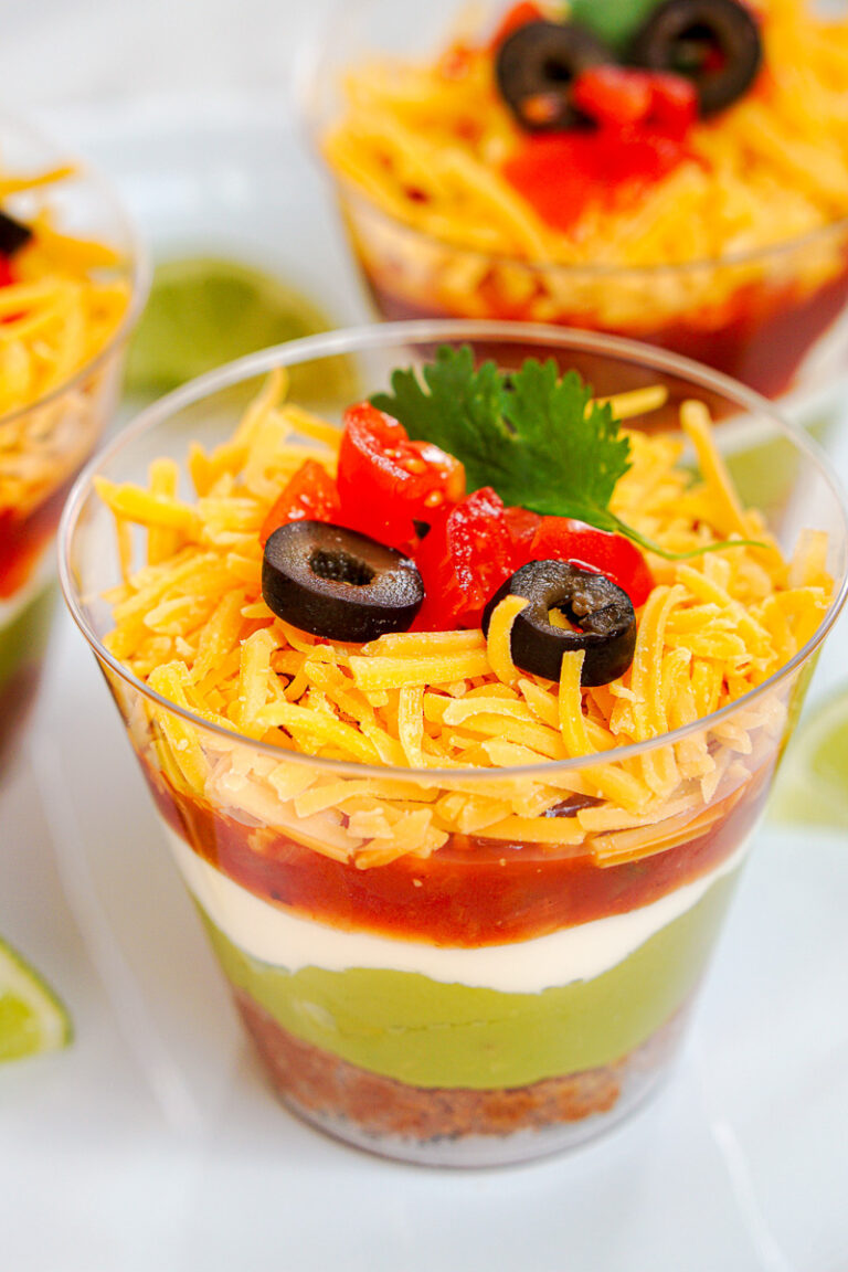 Individual 7 Layer Dip Cups - A Perfect Party Appetizer | She's Not Cookin'